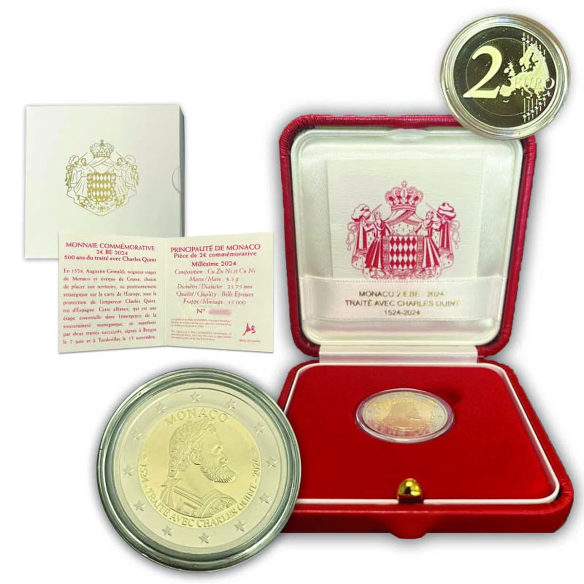 PP 2 Euro Sondermünze Monaco 2024"Karl V - Vertrag von Burgos"in Origi ...